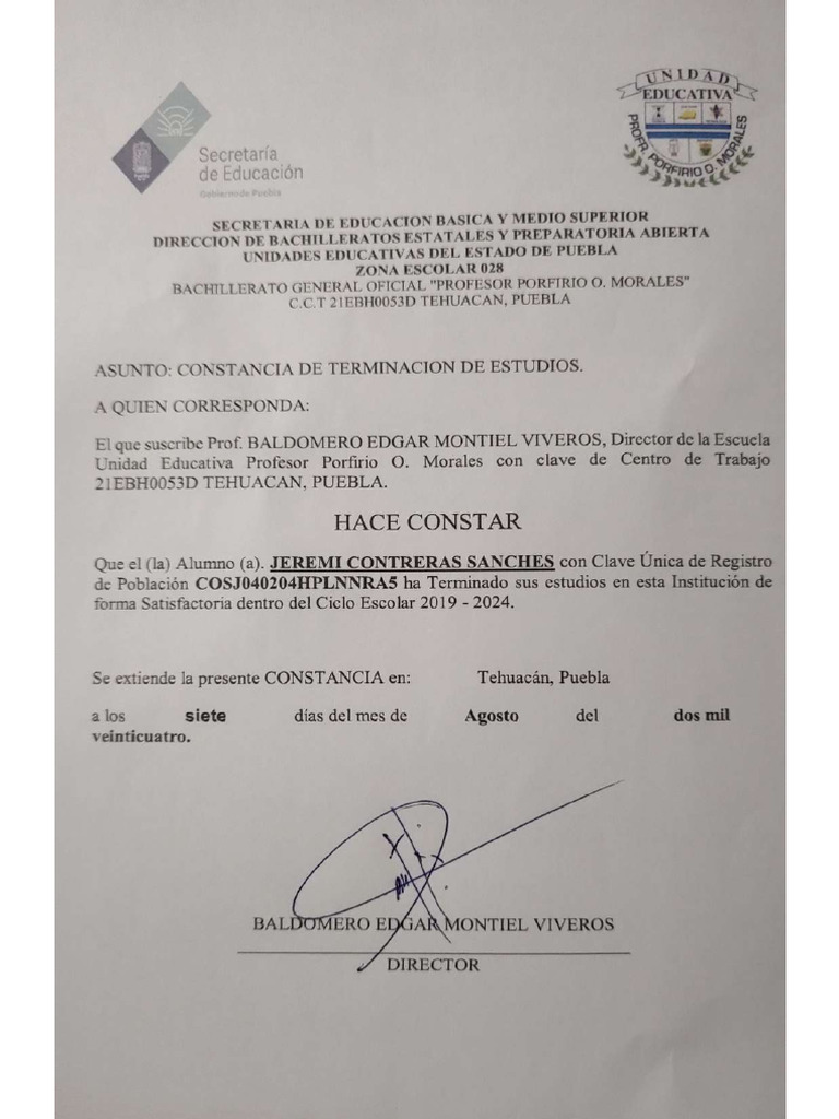 Constancia Escolar | PDF