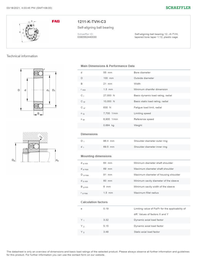 1211-K-TVH-C3: Self-Aligning Ball Bearing | PDF