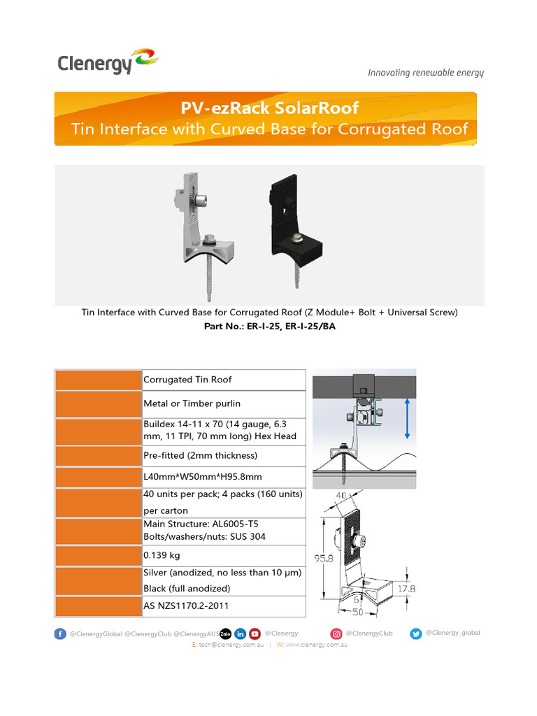 Clenergy PV EzRack SolarRoof Tin Interface With Curved Base For ...