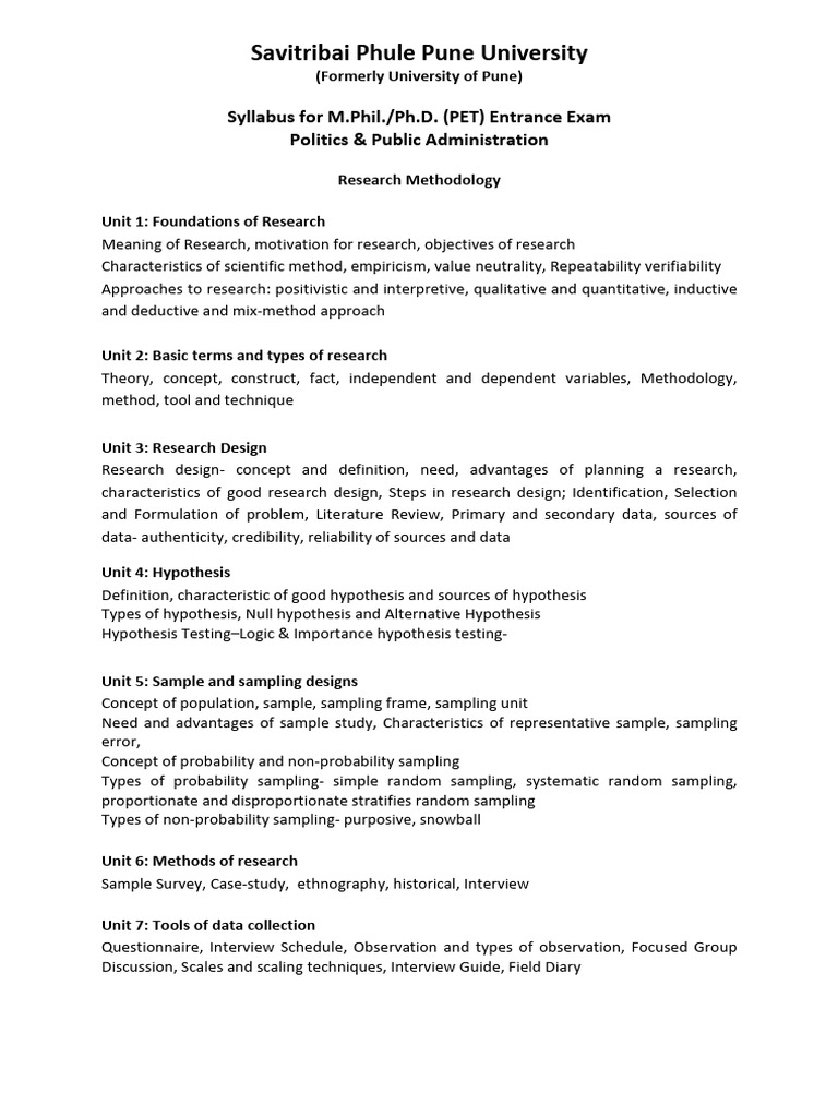 Politics and Public Administration PHD Syllabus | PDF | Methodology | Science & Mathematics