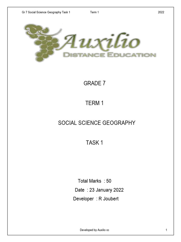 2022 Gr7 SSGeog T1 Task1 | PDF | Map | Geography