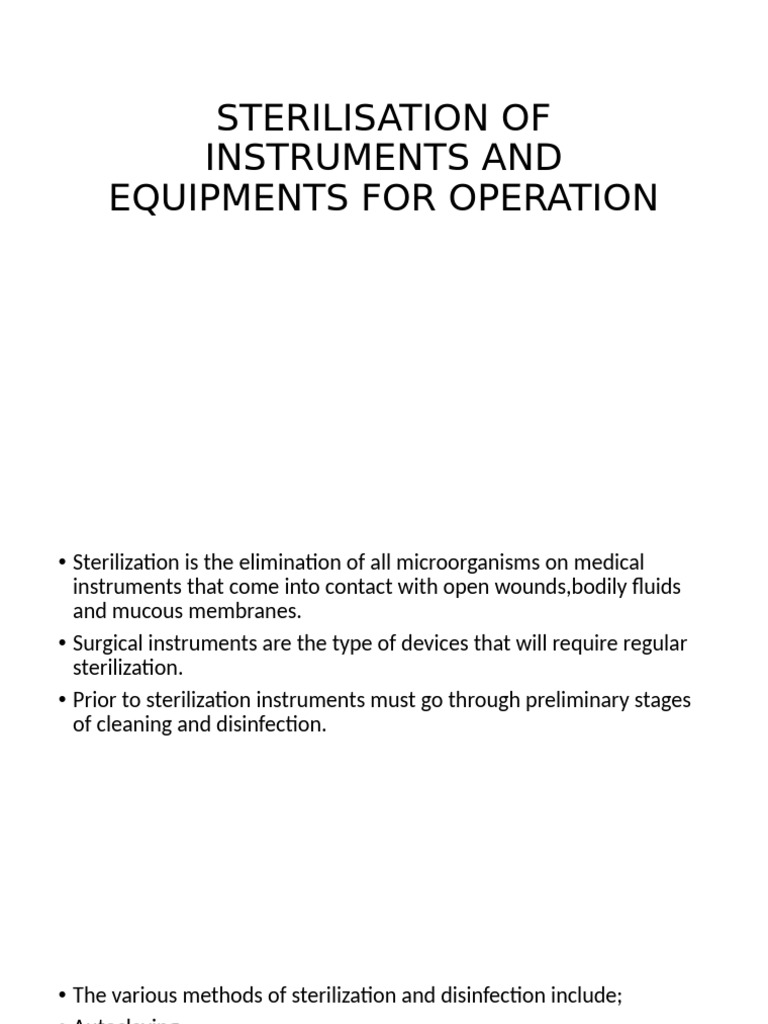 Sterilisation of Instruments and Equipments For Operation | PDF