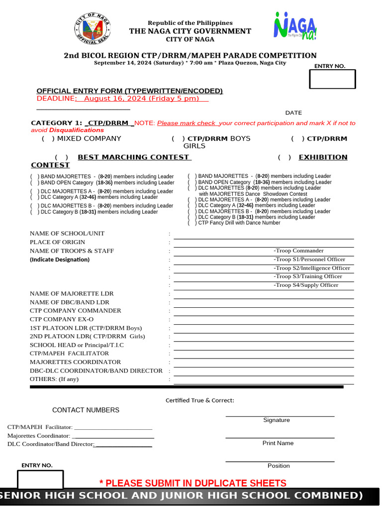 ENTRY FORM FOR THE CTP - Edited | PDF
