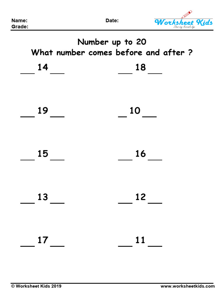 What Number Comes Before and After 20 | PDF