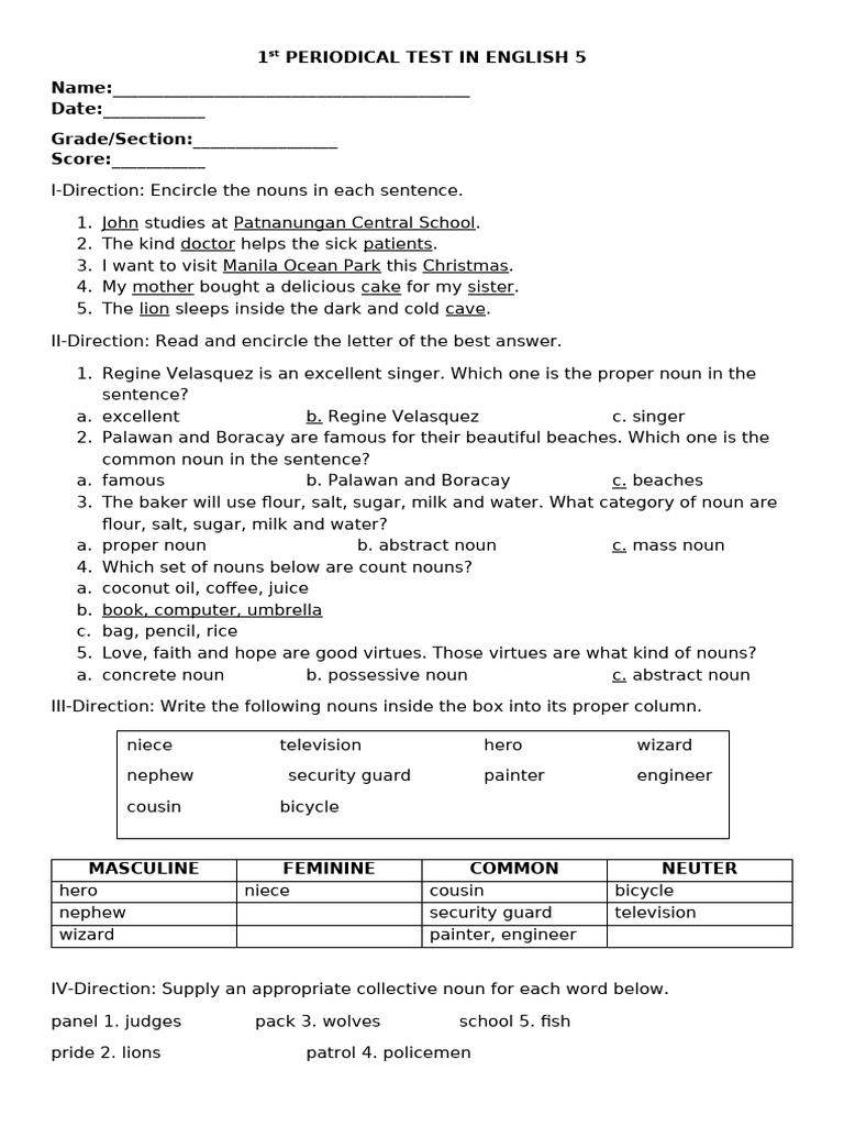1ST Periodical Test in English 5 | PDF