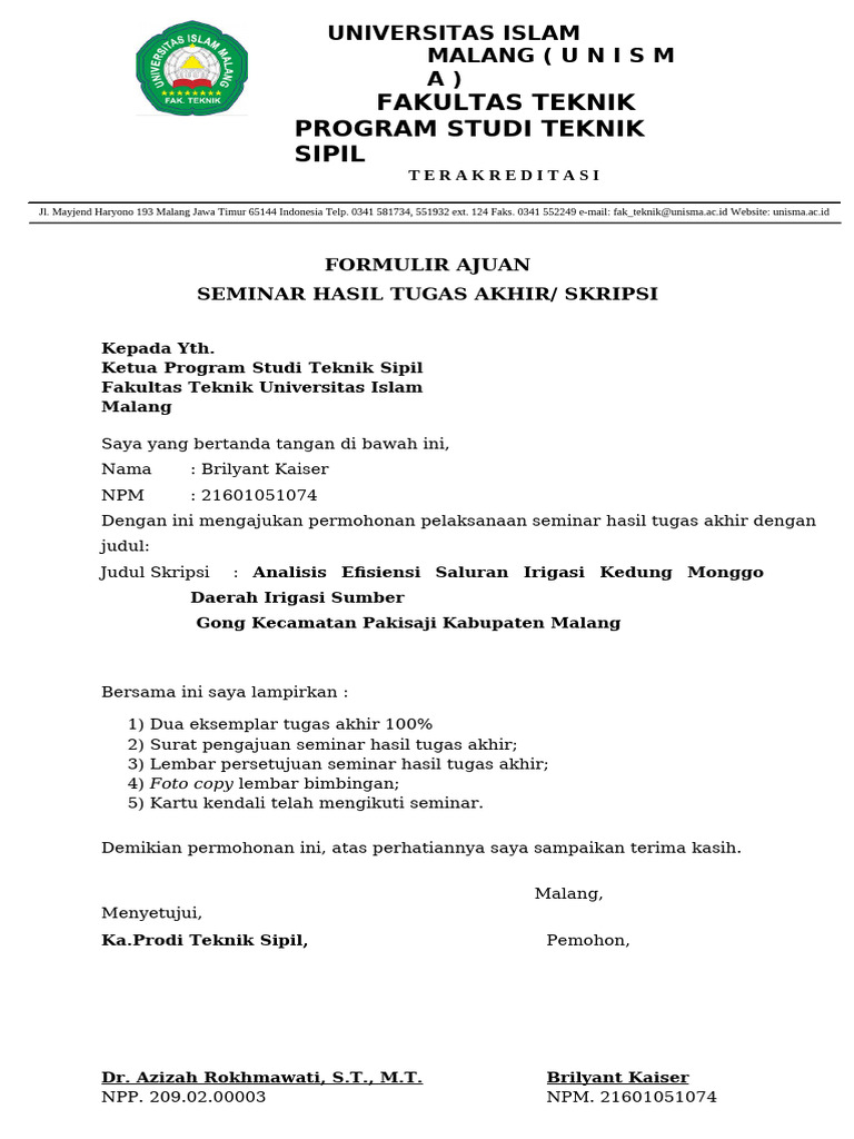 Form SemHas - Formulir Ajuan SemHas Tugas Akhir | PDF