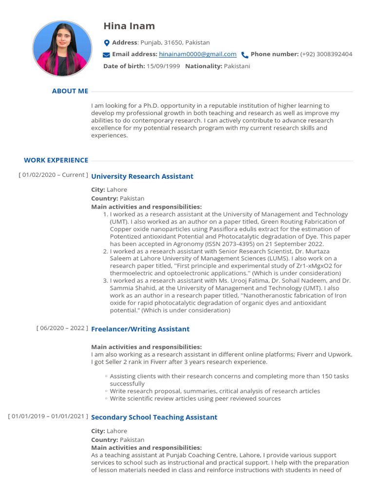 CV Hina Inamq | PDF