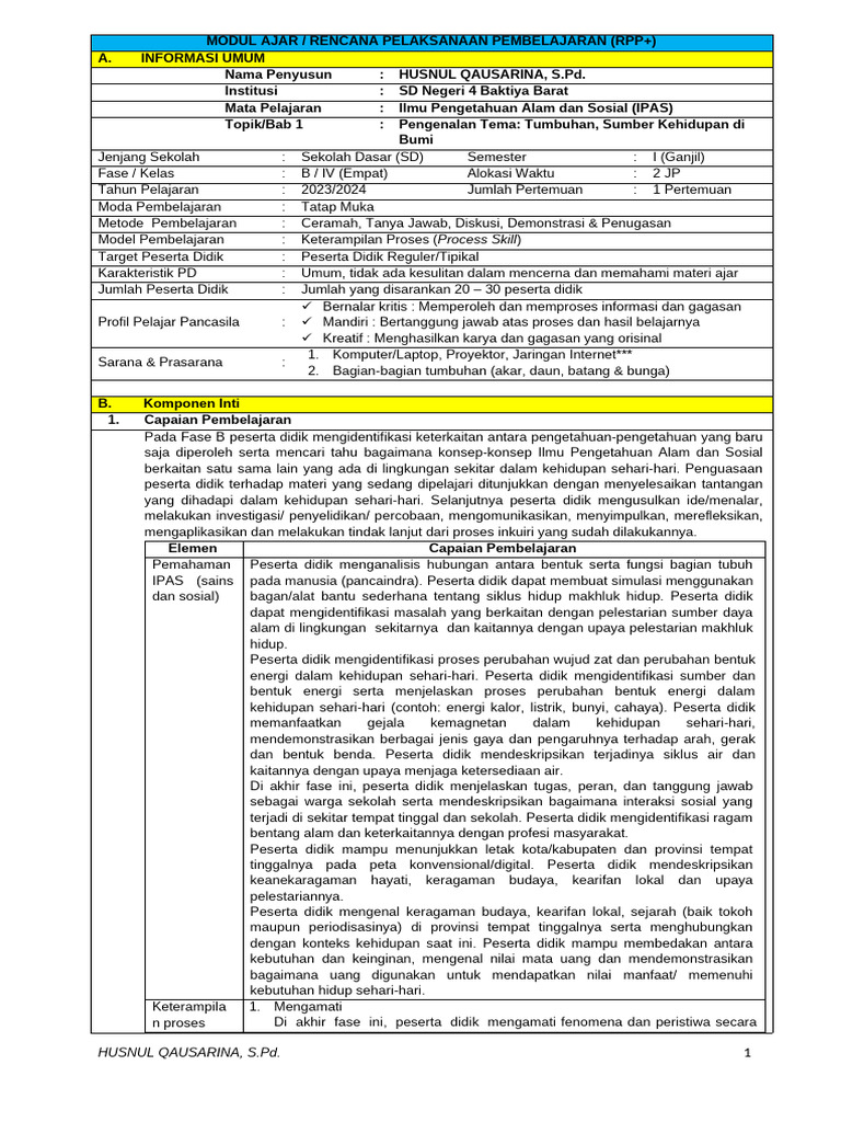RPP Ipas KLS Iv SMS 1 | PDF
