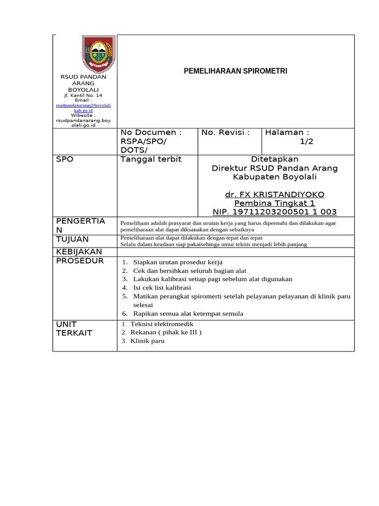 Spo Pemeliharaan Spirometri | PDF