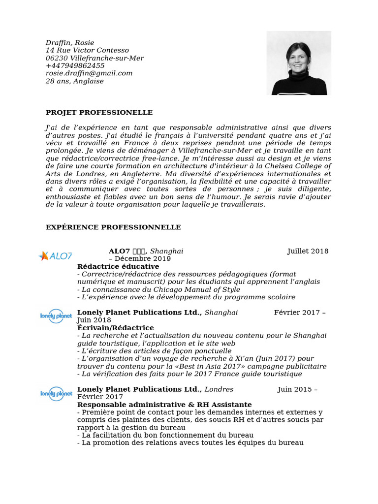 Rosie CV Francais | PDF