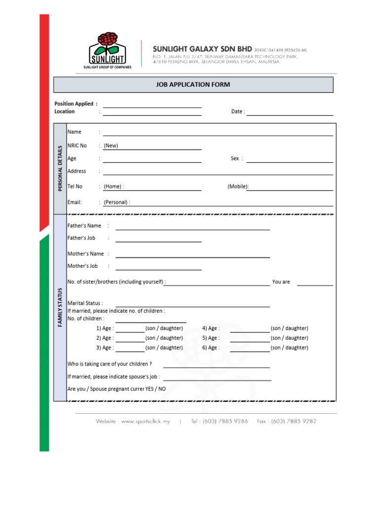 SG - Job Application Form 2024 | PDF