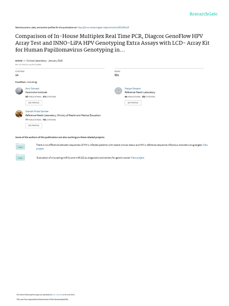 Comparison of IRAN In-House Multiplex Real Time PCR, Diagcor GenoFlow ...
