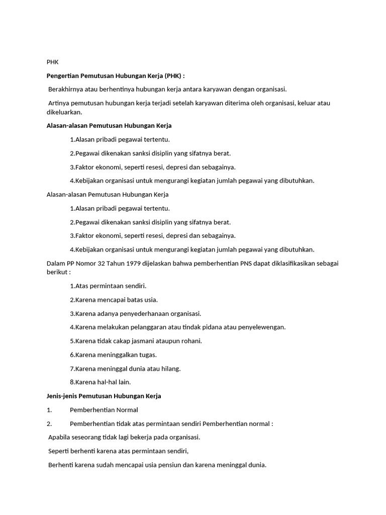 Pengertian Pemutusan Hubungan Kerja (PHK) | PDF