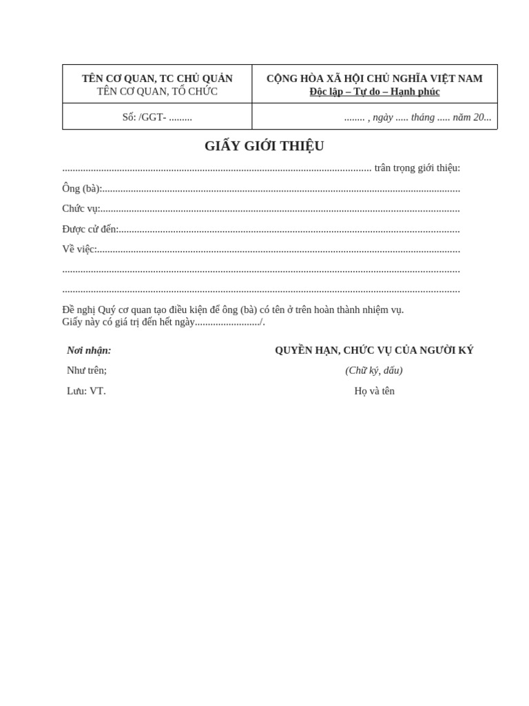 Giay Gioi Thieu | PDF