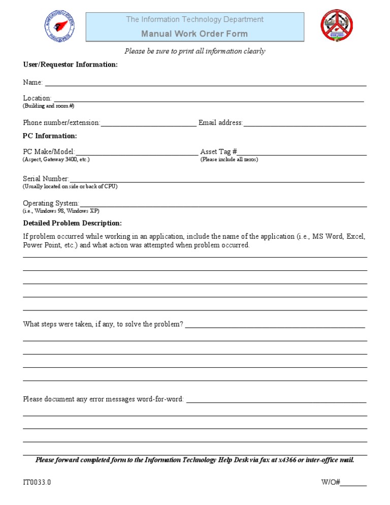 Manual Work Order Form | PDF