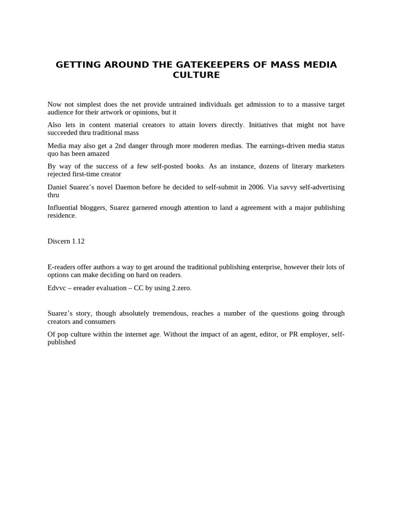 Getting Around The Gatekeepers of Mass Media Culture | PDF