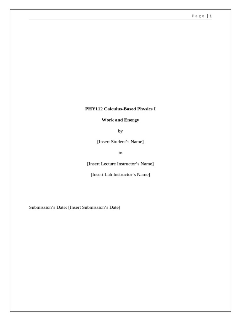 Work and Energy Lab Report | PDF