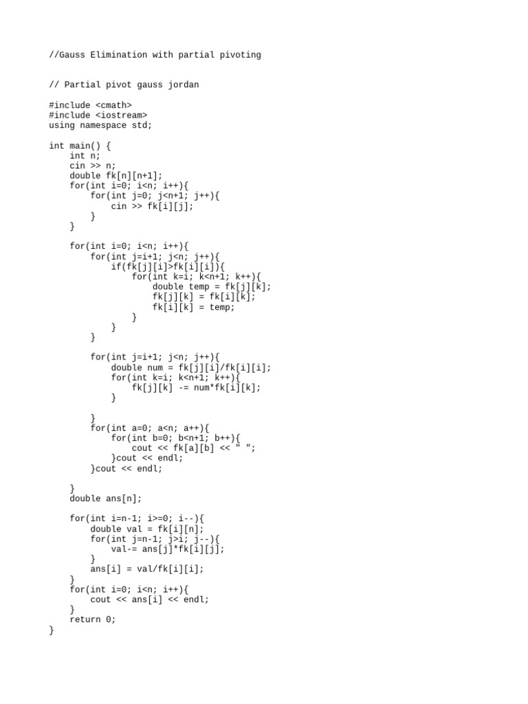Gauss Elimination With Partial Pivoting | PDF