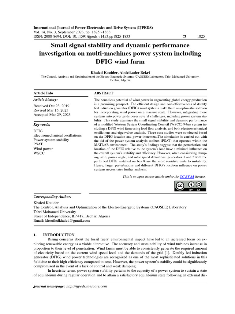 Small signal stability and dynamic performance investigation on multi ... Small signal stability and dynamic performance investigation on multi ...