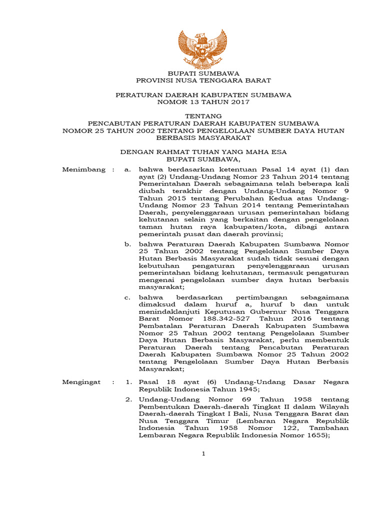 Perda TTG Pencabutan PSDHBM PDF | PDF