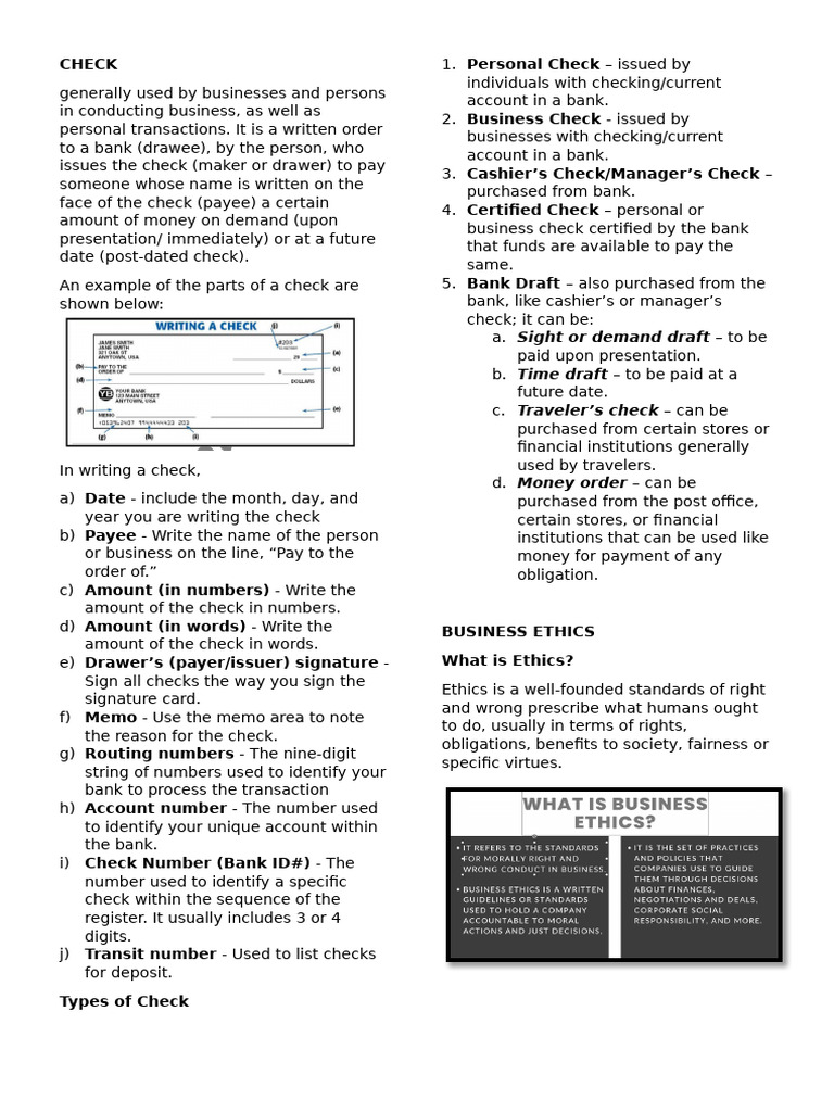 BL MidTerm Reviewer Checks and Business Ethics | PDF
