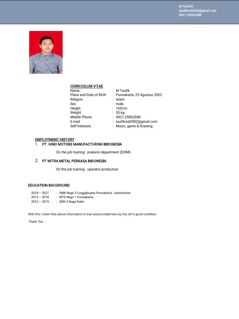 CV Taufik | PDF