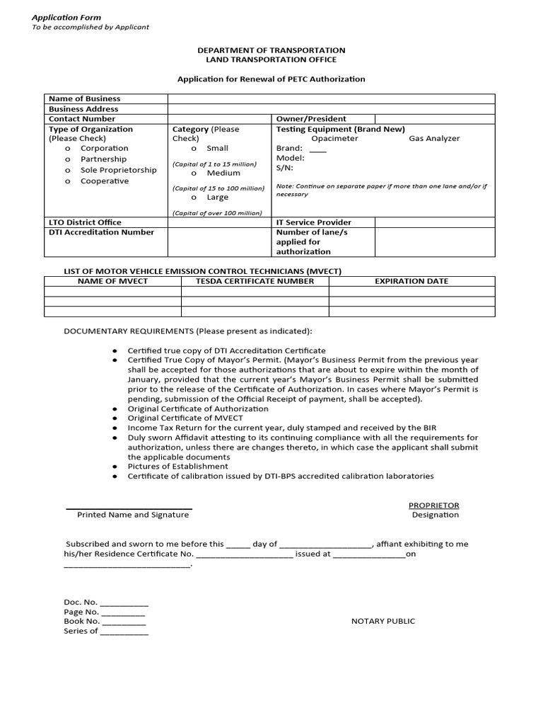 application form_renewal of PETC | PDF