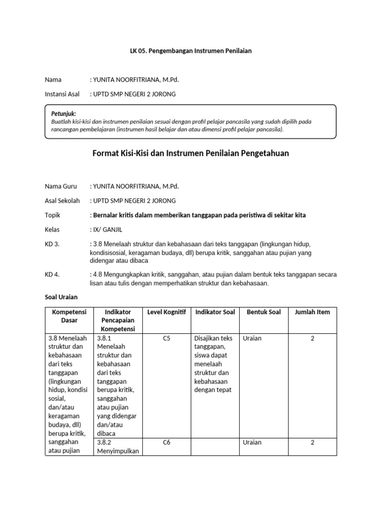 LK 05 Pengembangan Instrumen | PDF