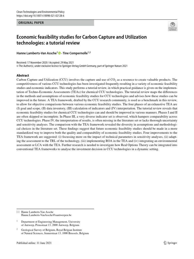 Economic feasibility studies for Carbon Capture and Utilization ... Economic feasibility studies for Carbon Capture and Utilization ...