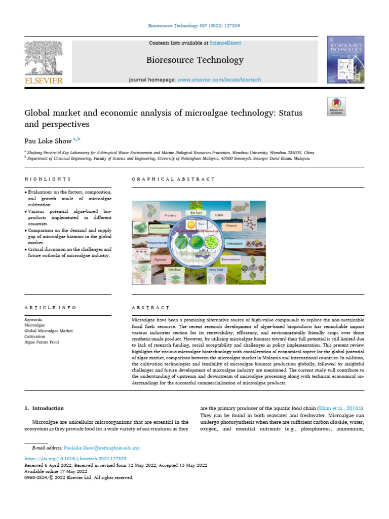 Global Market and Economic Analysis of Microalgae Technology Status | PDF