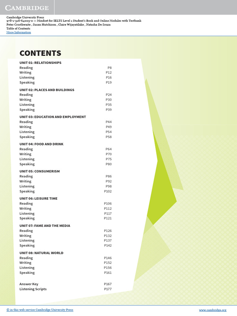 Student's Book TOC 1 | PDF