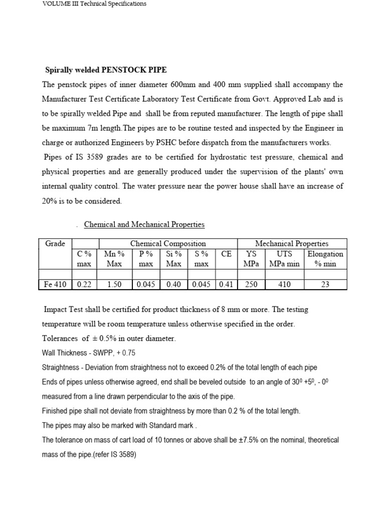 05 Technicalspecification Penstock | PDF