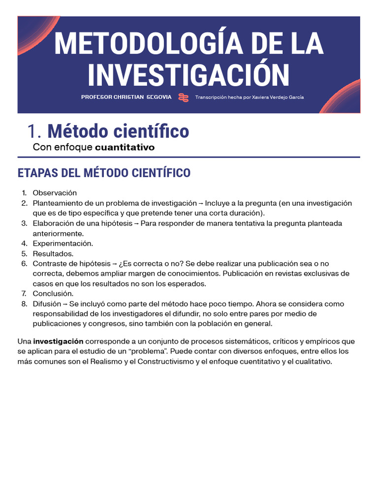 Clase 1 Método Científico y Tipos de Investigación | PDF