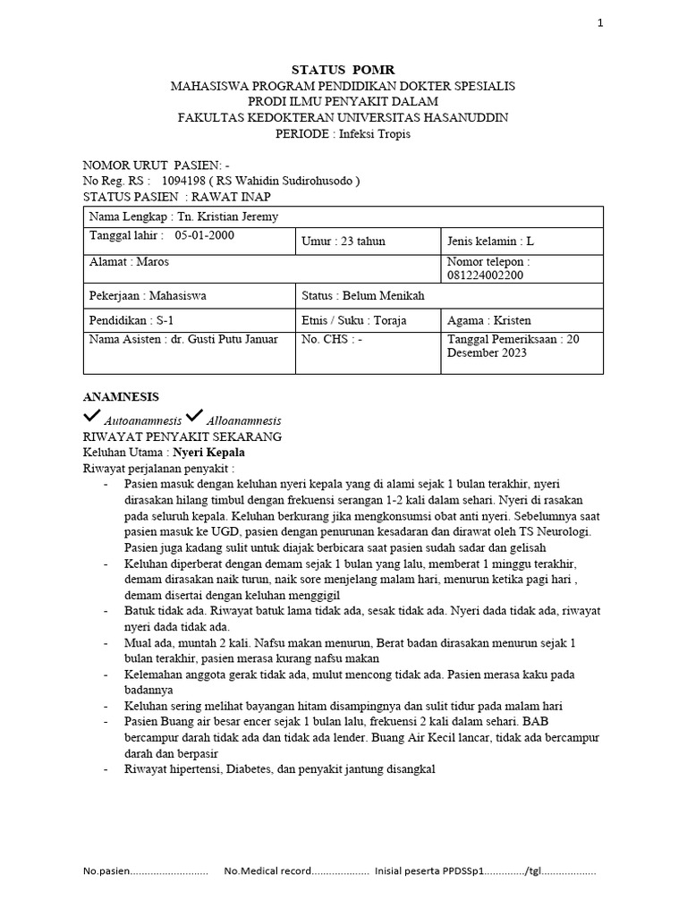 Ujian Kasus Introp Januar POMR PDF | PDF