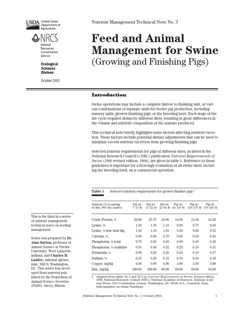 Feed Animal Management For Swine | PDF