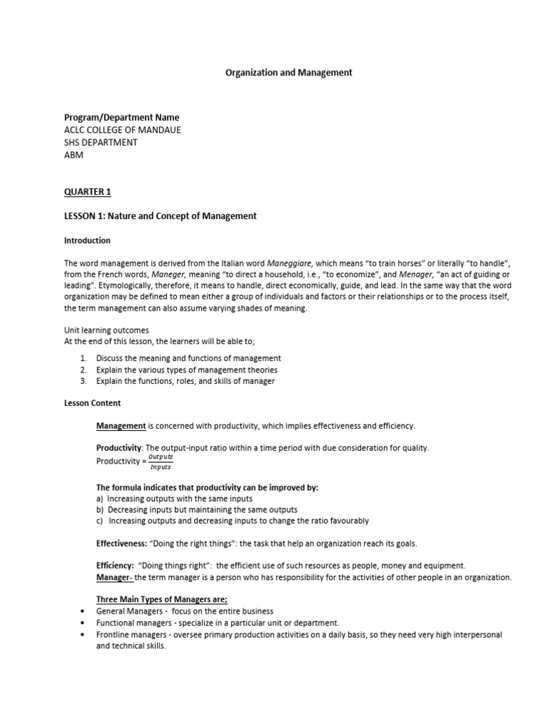 Organization and MGT 1 | PDF