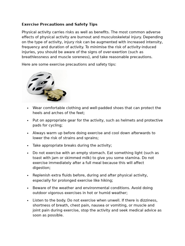 Exercise Precautions and Safety Tips | PDF