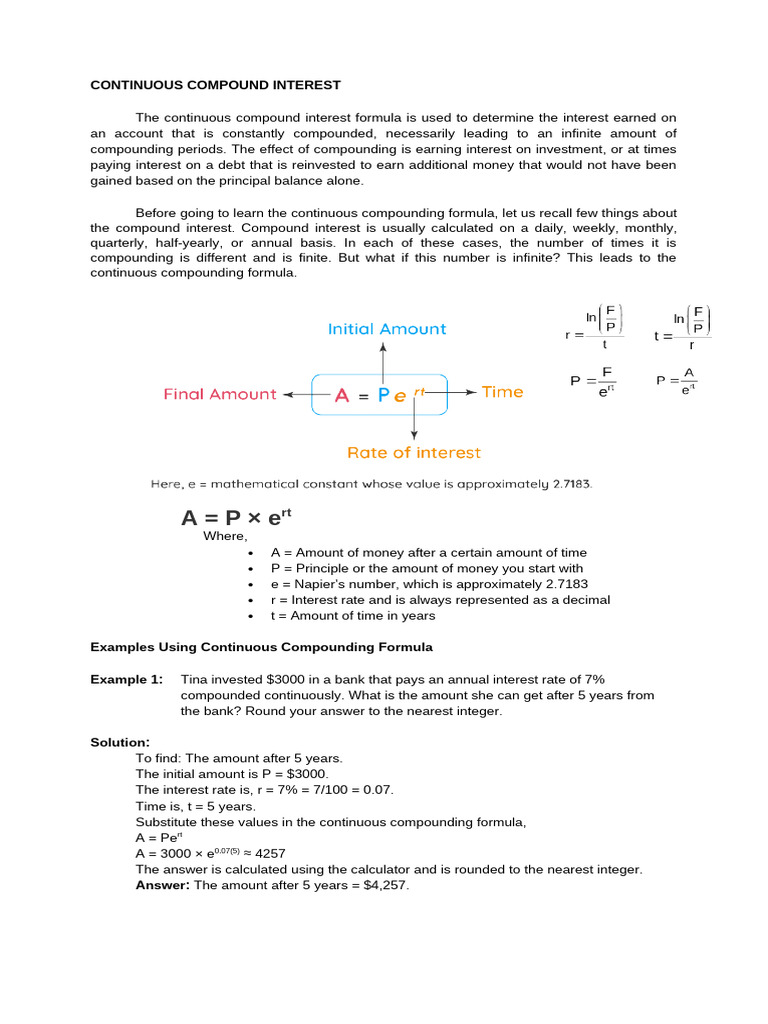 Continuous Compound Interest | PDF