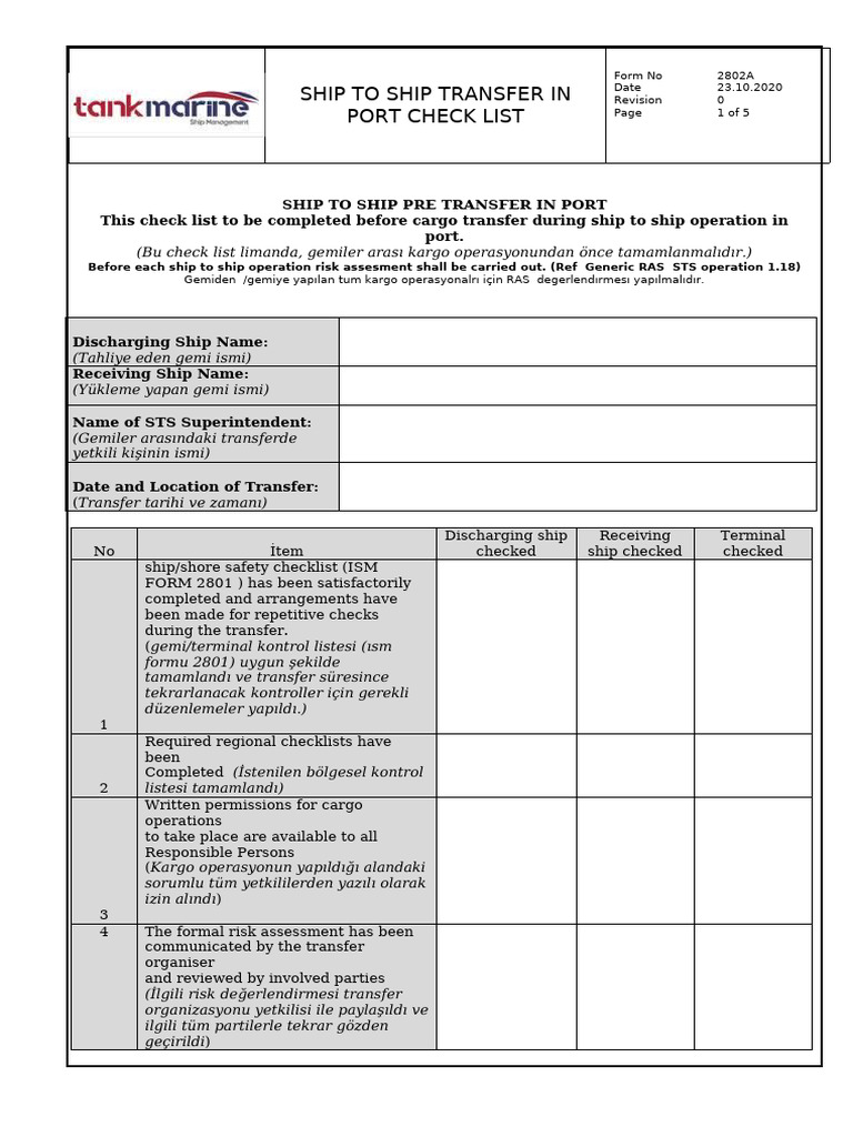 Appendix B.2 - 2802-A Ship To Ship Pre-Transfer in Port | PDF