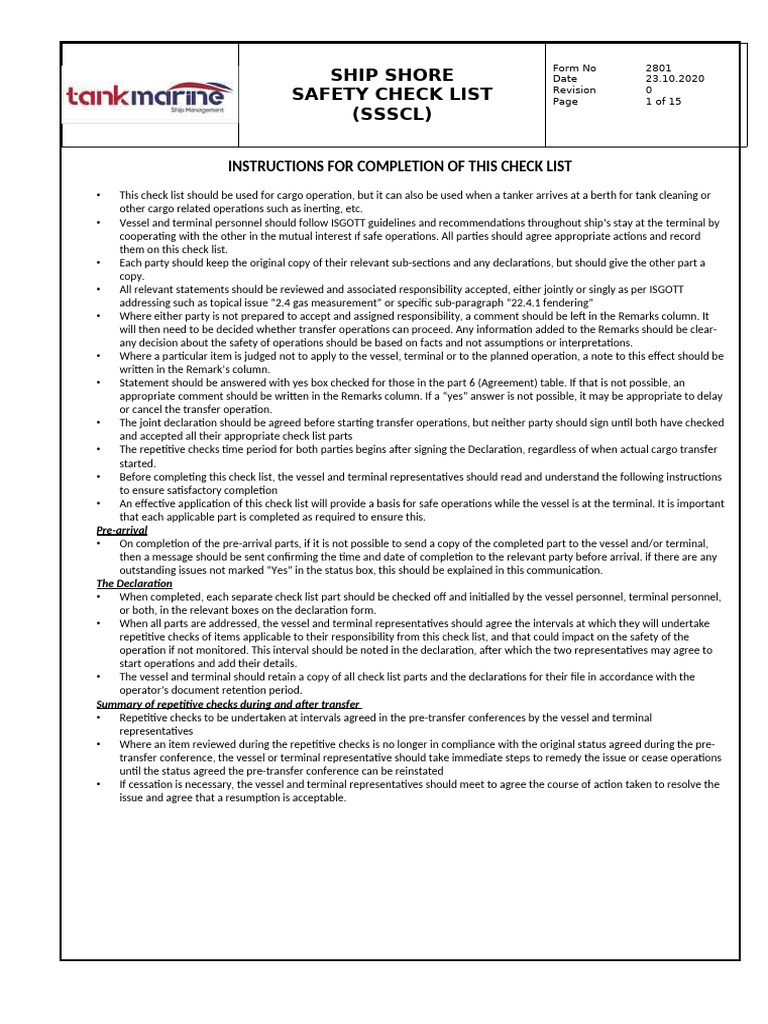 Appendix B.1 - 2801_ship to Shore Check List | PDF
