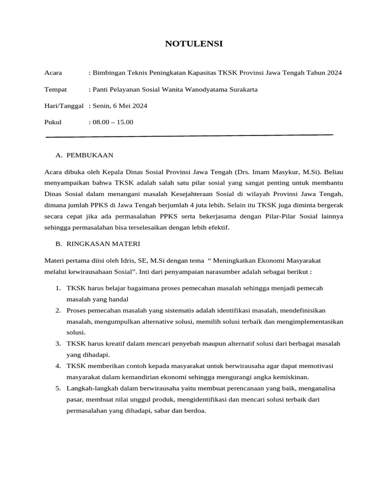 Notulensi Bimtek 2024 | PDF