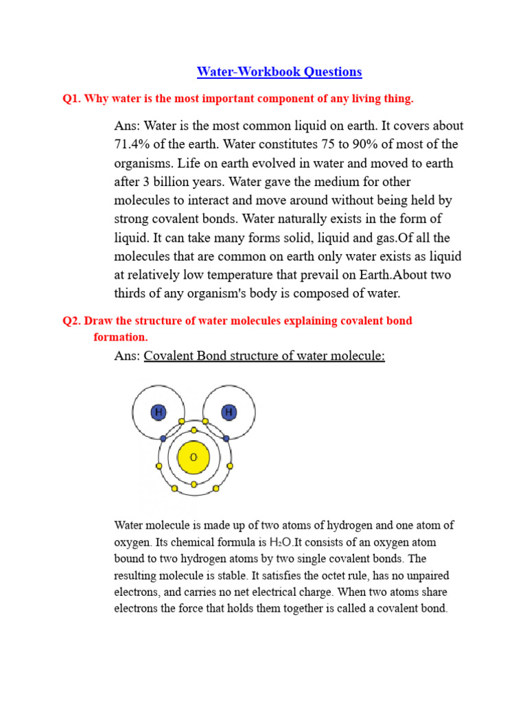Water-Workbook Questions | PDF