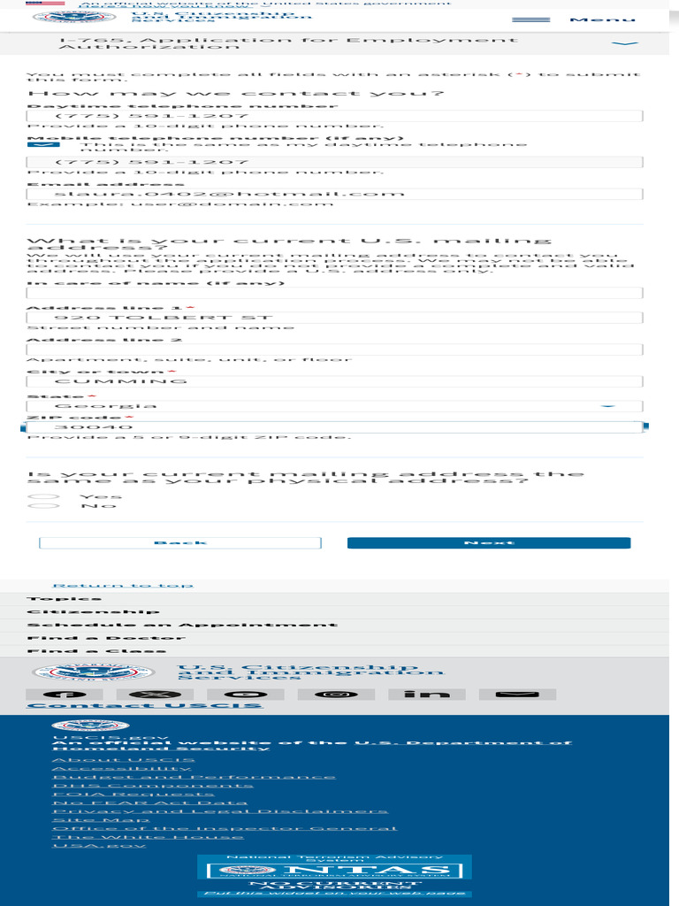 USCIS - I-765, Application For Employment Authorization - Your Contact ...