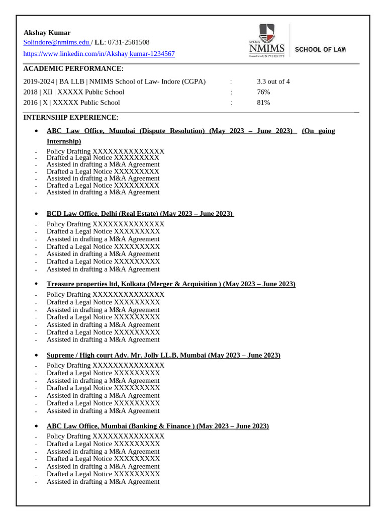 Nmims Sol CV 2024 25 | PDF