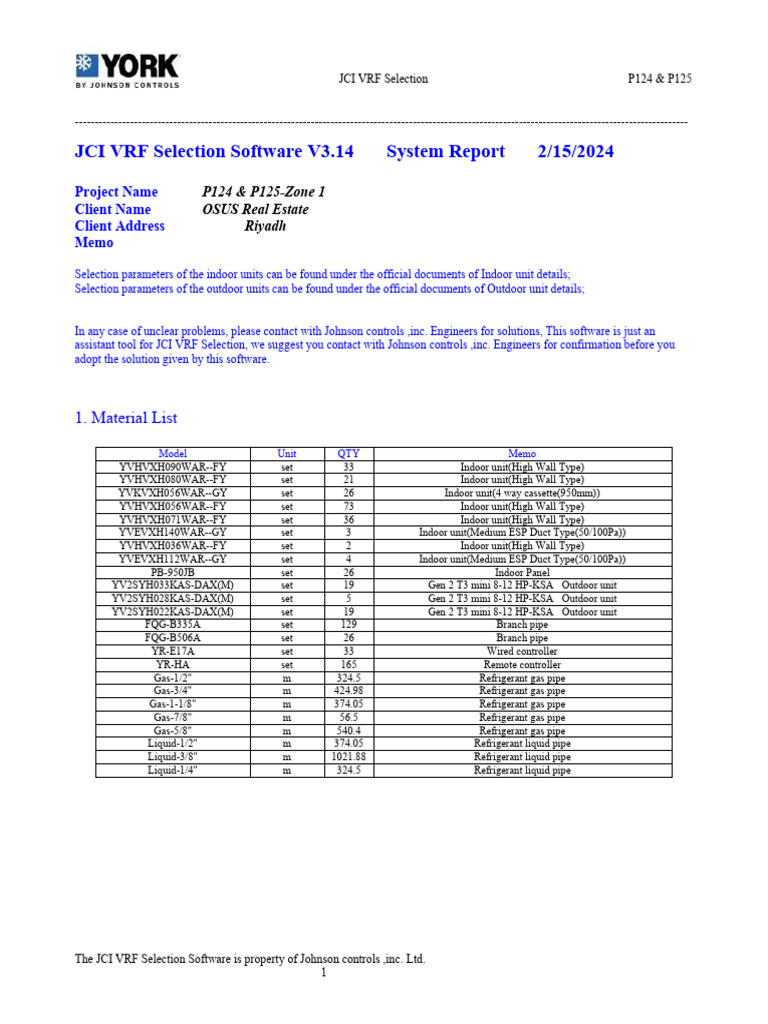 P124 & P125-Zone 1 VRF Selection Software Report | PDF