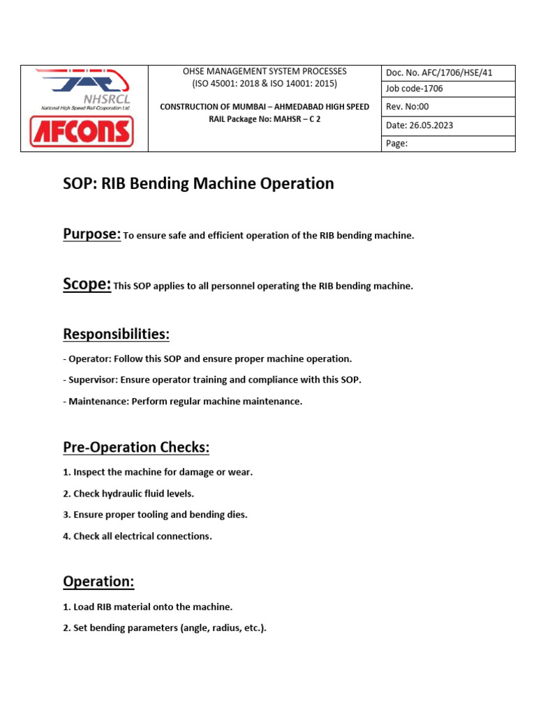 SOP For RIB Machine | PDF