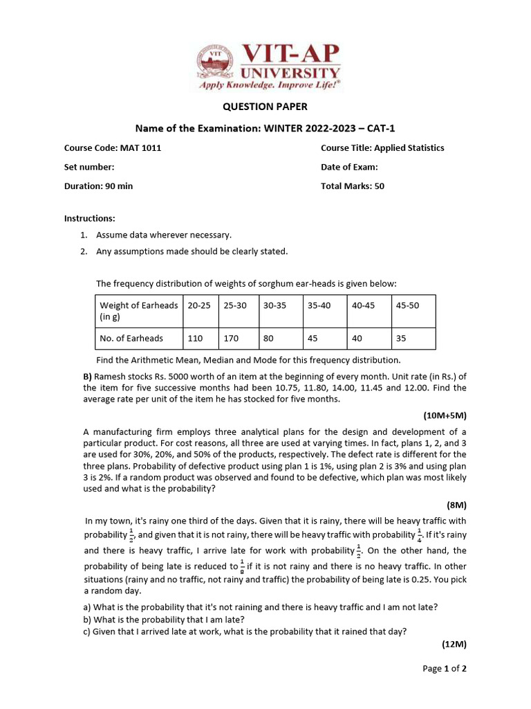Parth Q A CAT1 MAT1011 | PDF