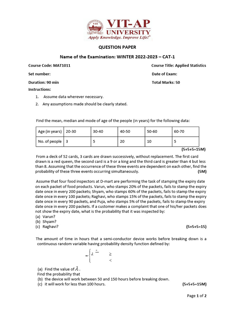 Manisha Q A CAT1 MAT1011 | PDF