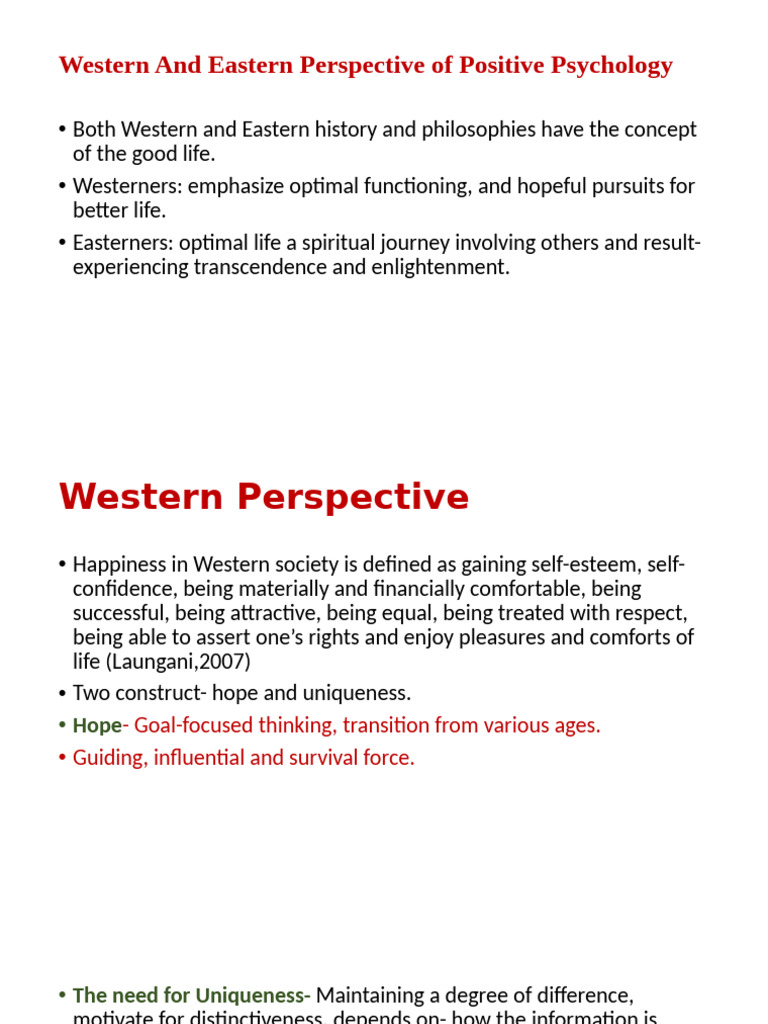 Western and Eastern Perspective of Positive Psychology | PDF