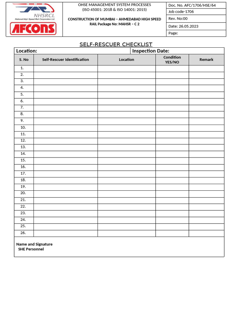 64. Self-rescuer Checklist | PDF